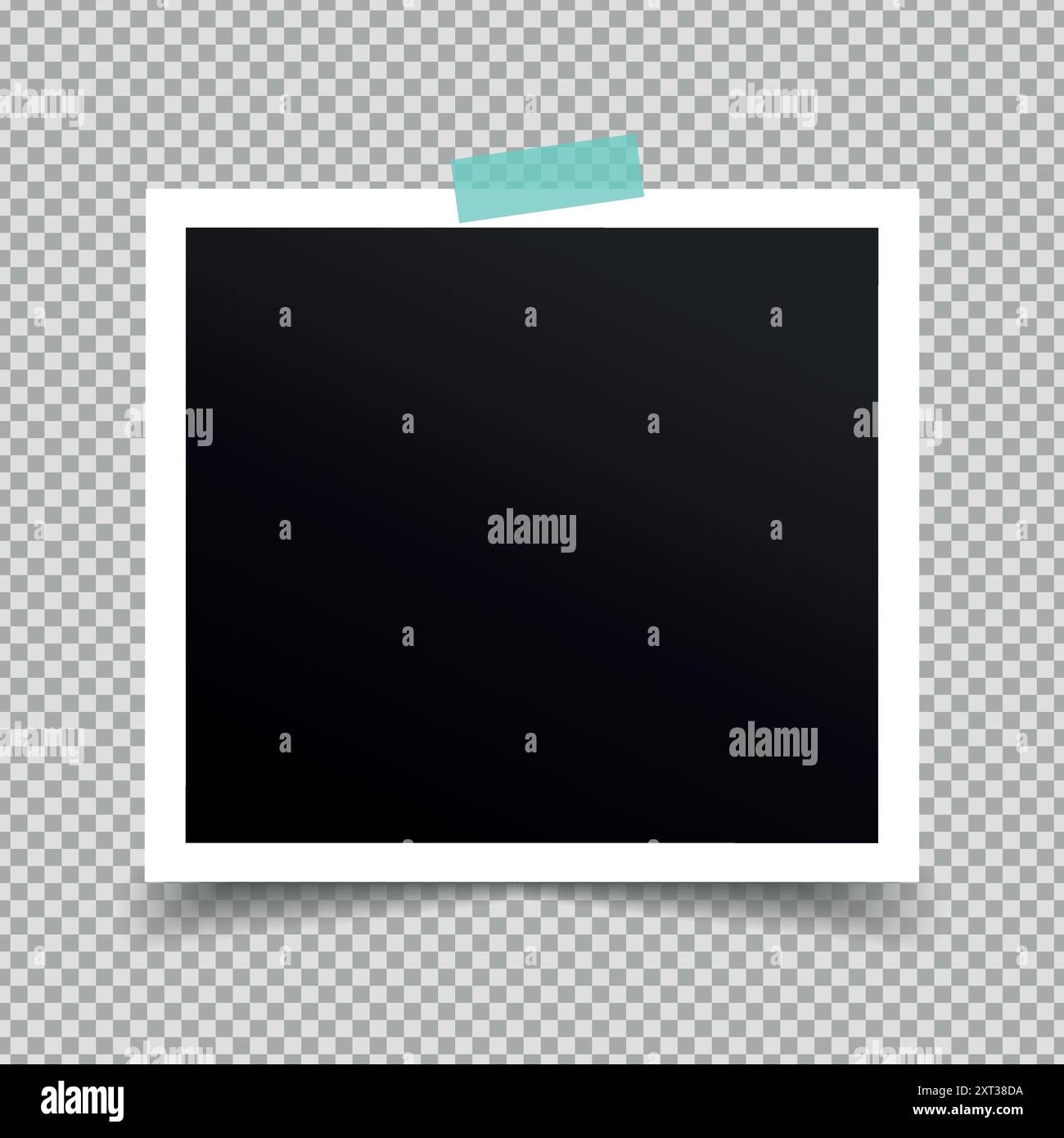 Retro photo frame stuck with sticky tape on transparent background ...