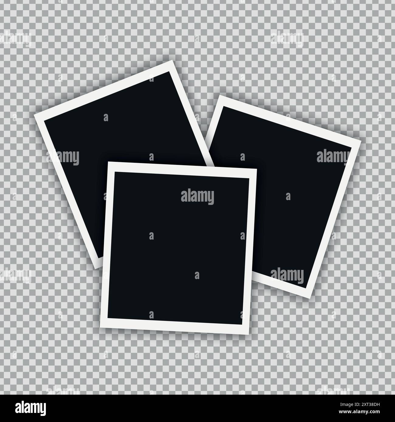 Stack of retro photo cards. Blank photo frame template on transparent ...