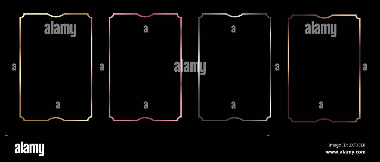 Minimalistic geometric frames in metallic colors. Golden, silver ...