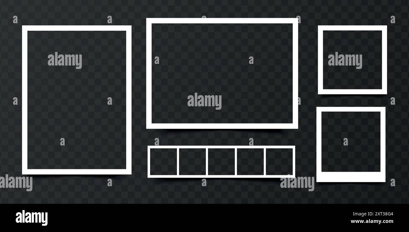 Set of empty photo frames in different shapes isolated on dark ...