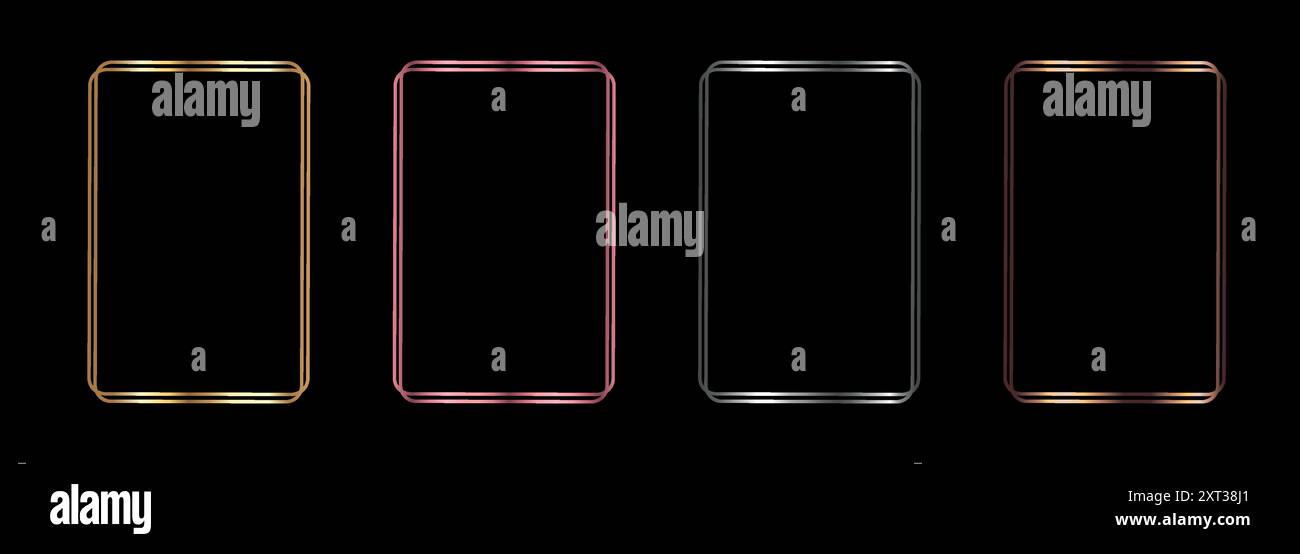 Set of minimalistic geometric frames in metallic colors. Golden, silver ...