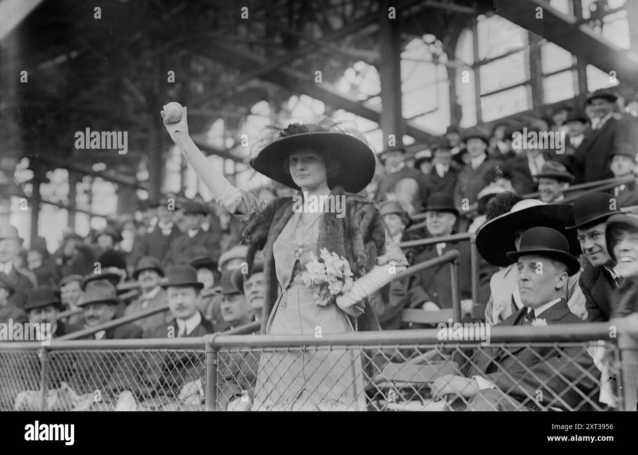 Miss Genevieve Ebbets, youngest daughter of Charley Ebbets, throws ...