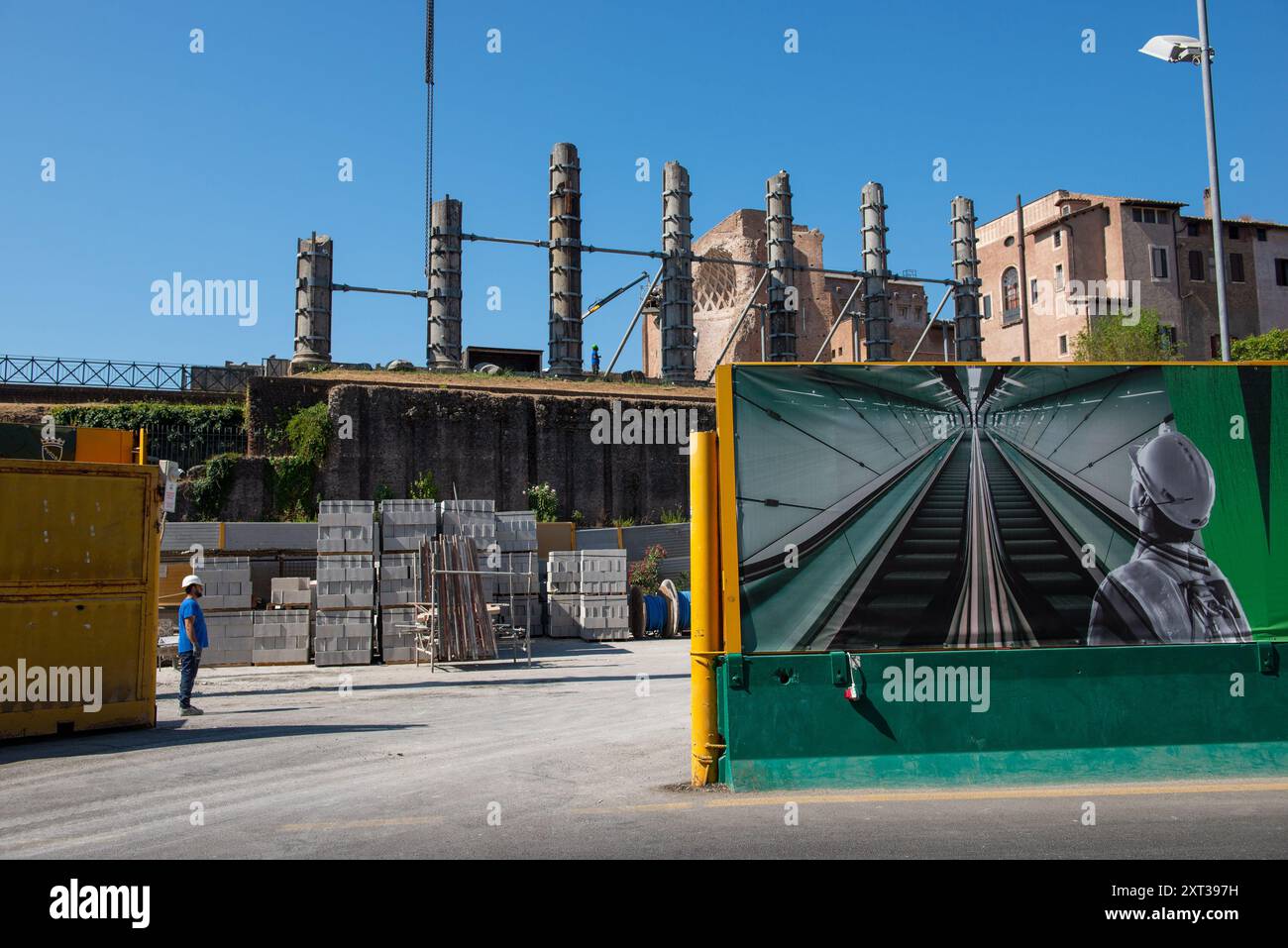 August 07, 2024 - Rome, Italy: Metro C Colosseum construction site ...