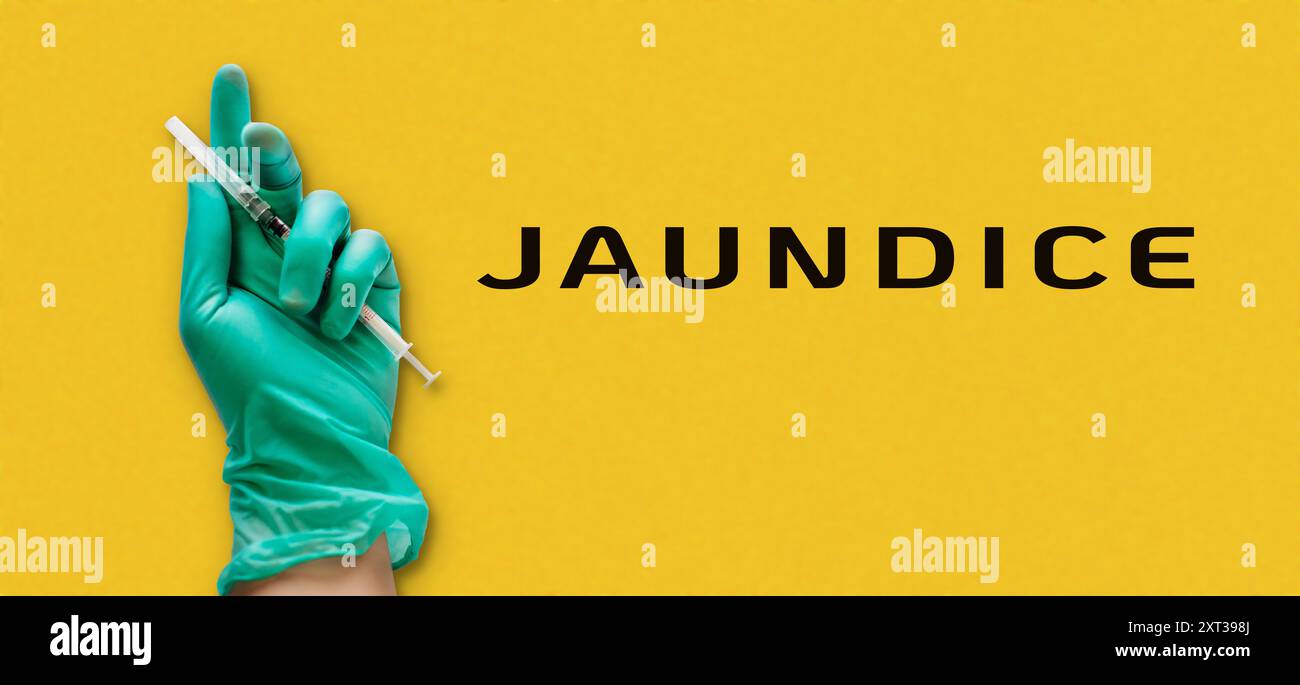 A person holding a syringe with the word Jaundice written below Stock ...
