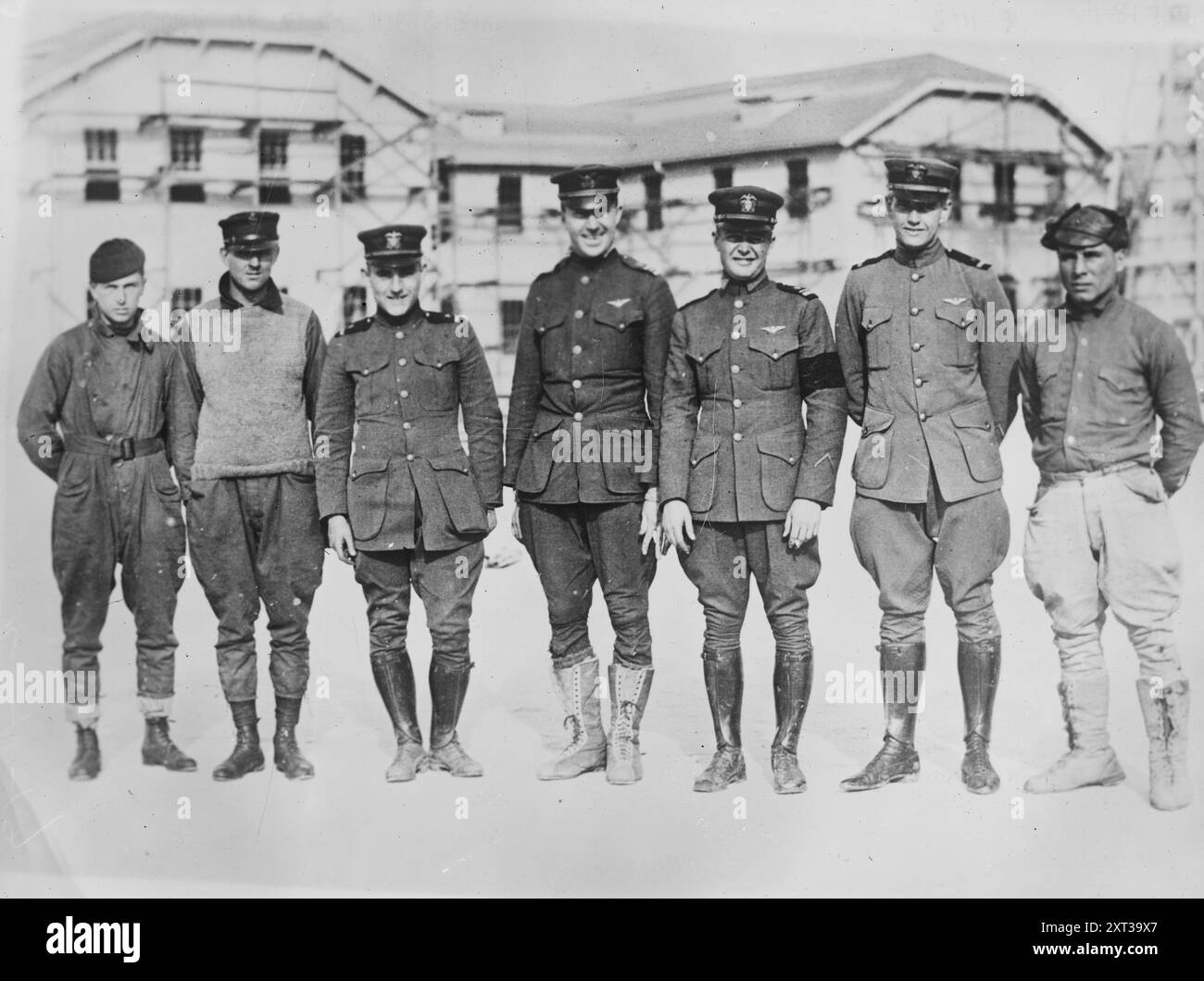 Crew of Navy dirigible, 1919. Shows the crew of a Navy C-Class blimp ...