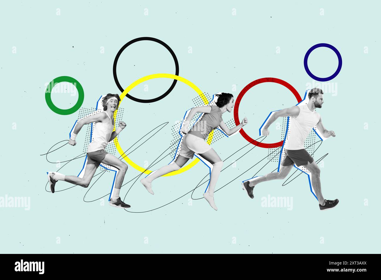 Composite collage image of young people running sprint contest olympic ...