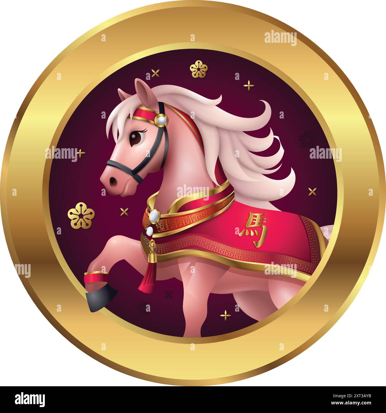 Golden Chinese zodiac signs, Year of the horse 2026. 3D horse with ...