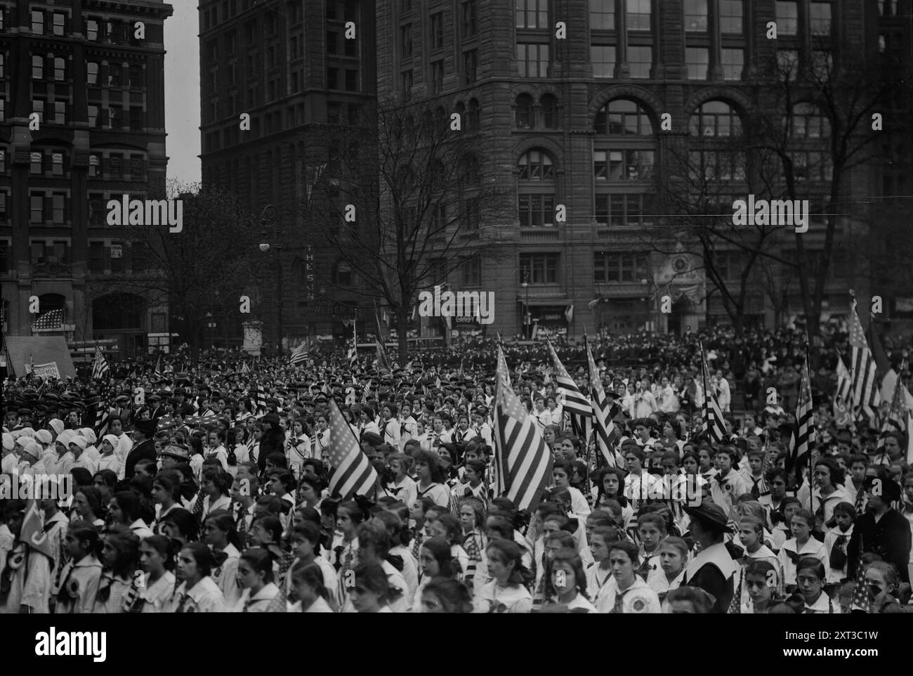 Children at City Hall, 4/27/17, 1917. Shows crowd of children with ...