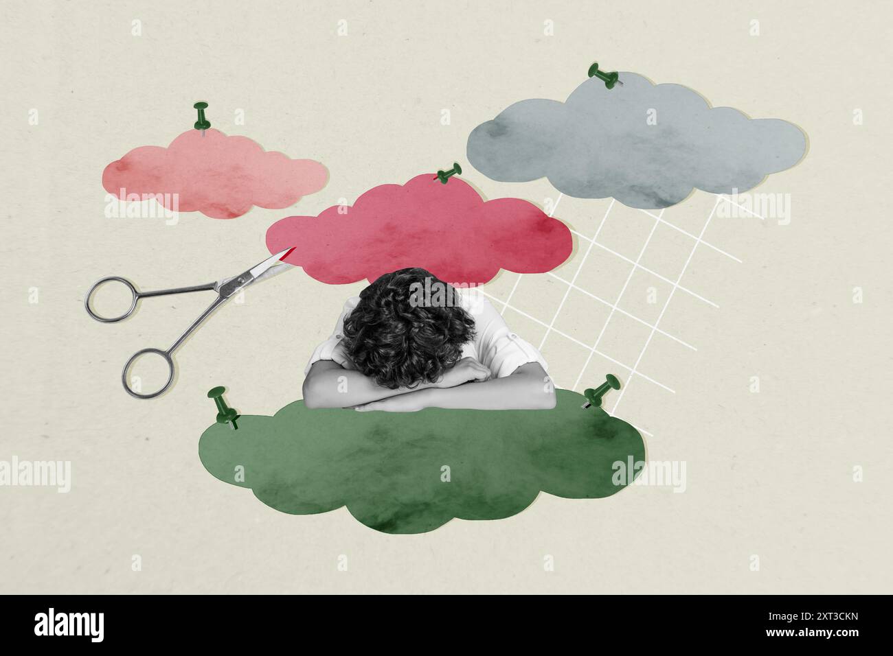 Composite photo collage of tired lazy schoolboy put down head school ...