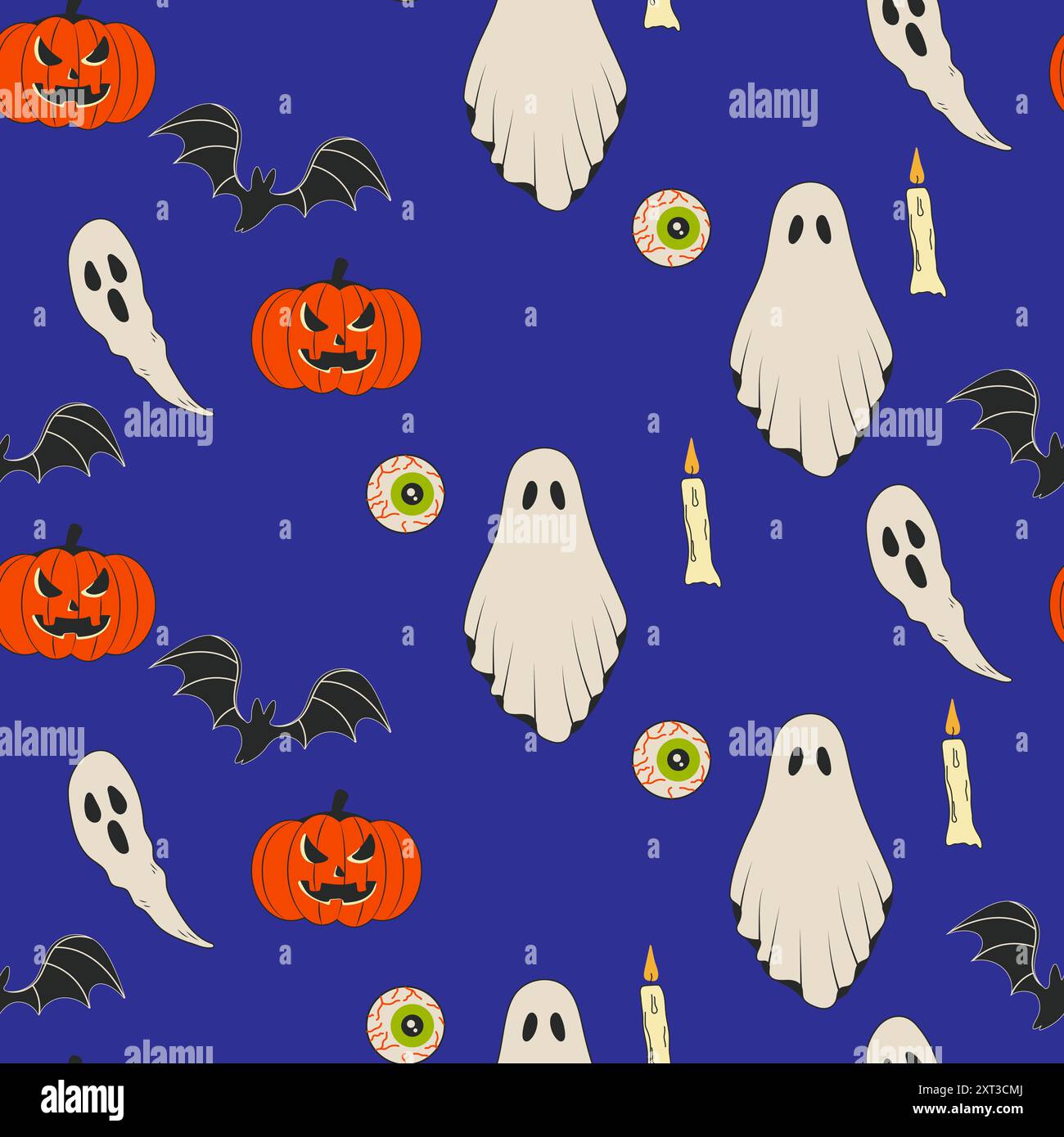 Seamless retro pattern, Halloween, ghost pumpkin and bat mouse ...