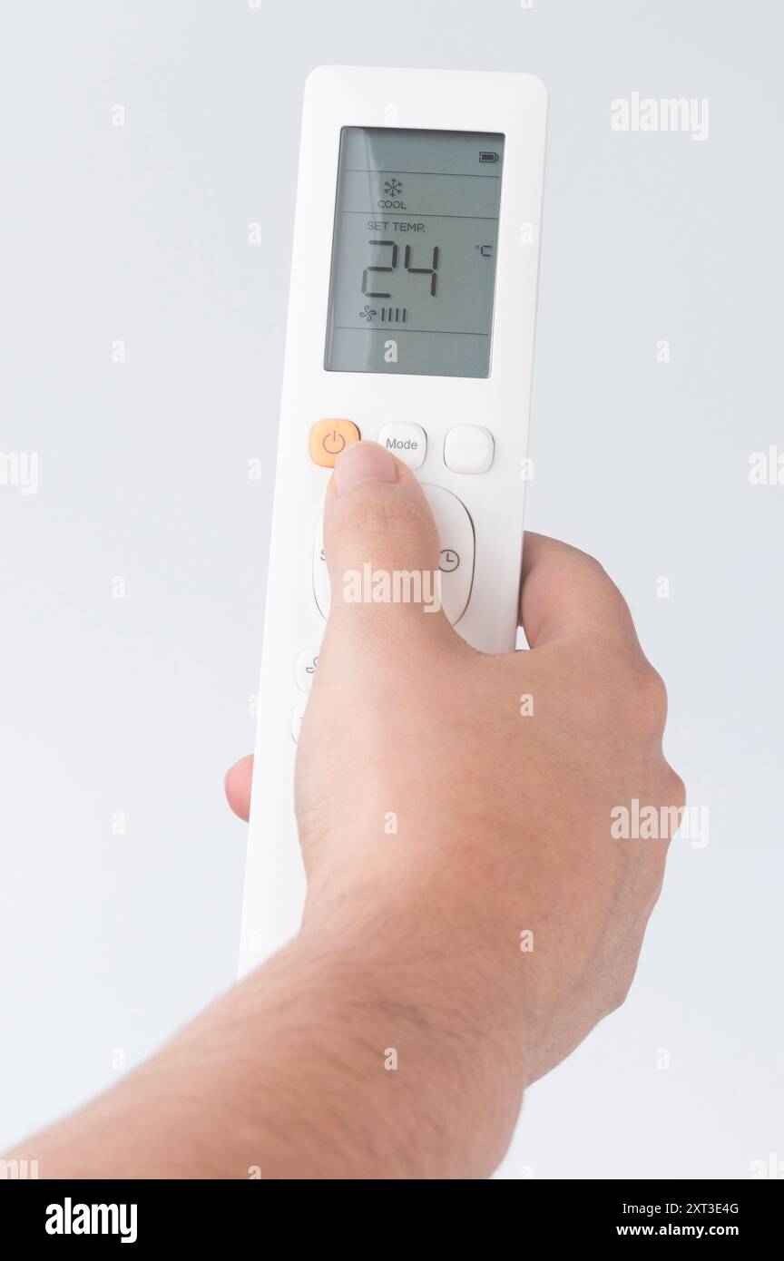 Push on button remote control of air conditioner isolated Stock Photo ...