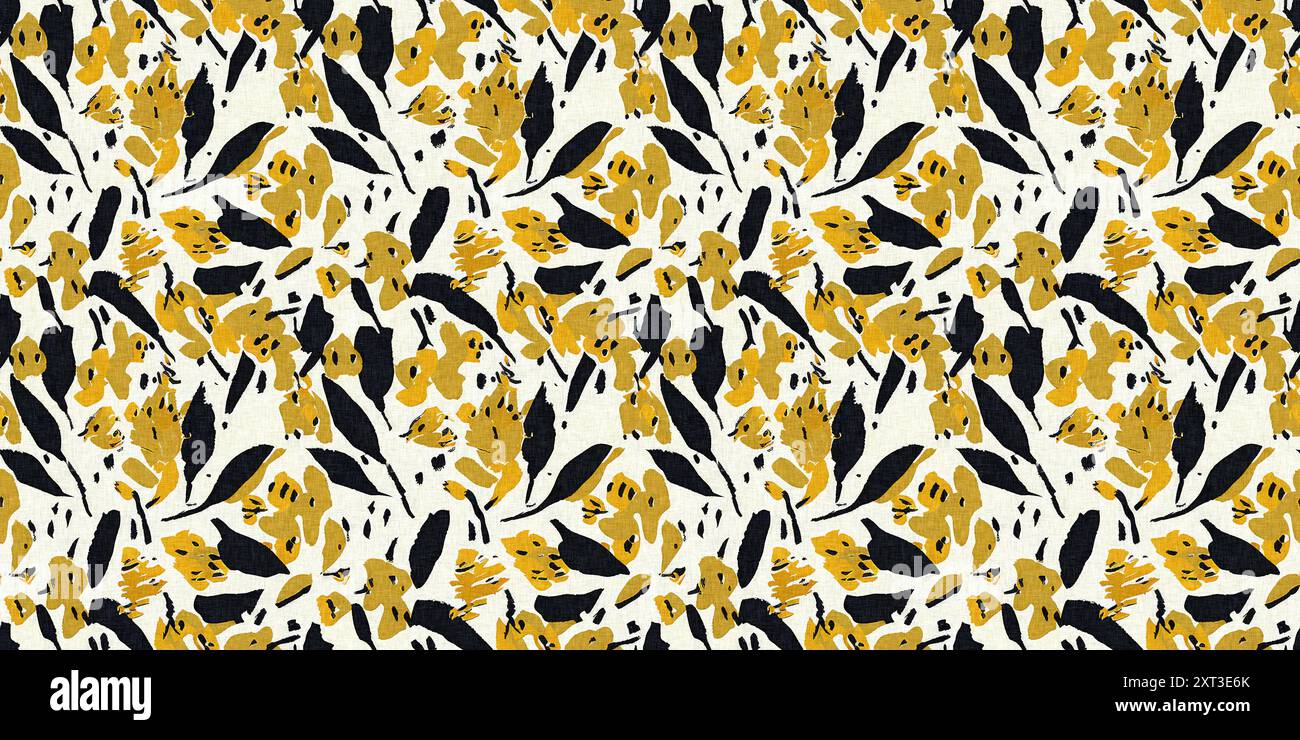 Modern printed fabric flower block print pattern with linen texture ...