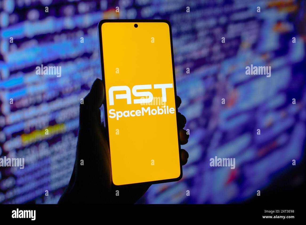 In this photo illustration, the AST SpaceMobile logo is displayed on a ...