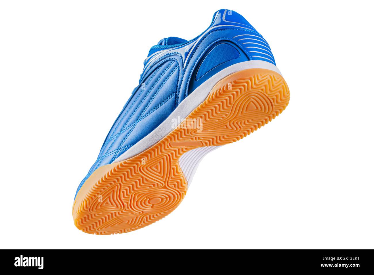 Blue leather sneaker with polyurethane sole on a white background Stock ...