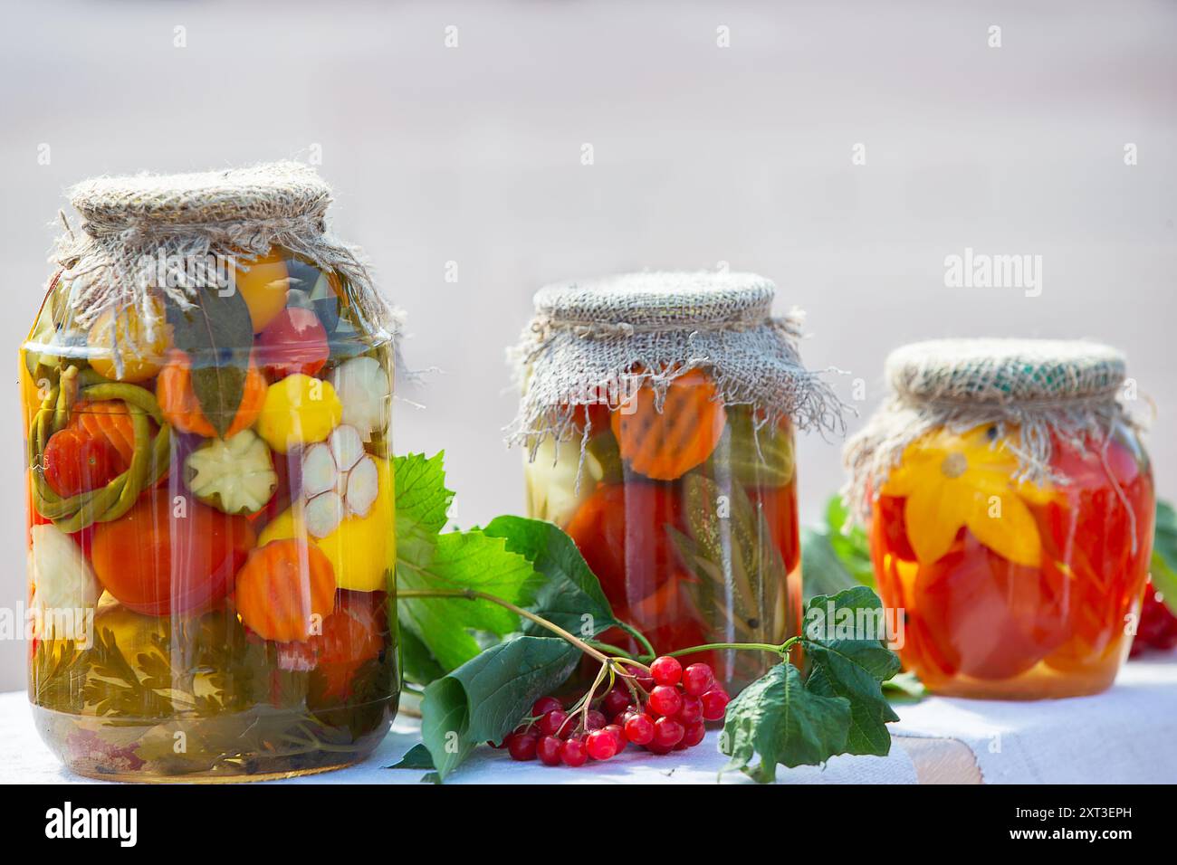 Canned vegetables in glass jars. Harvesting fruits and vegetables Stock ...