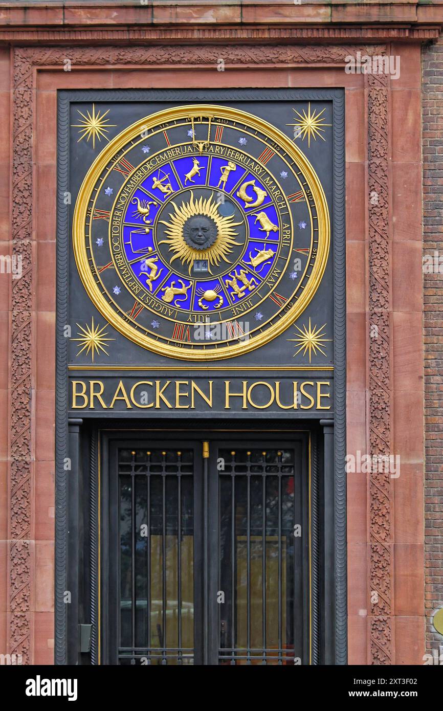 London, United Kingdom - January 14, 2010: Blue Dial Astrological Clock With Golden Signs of ...