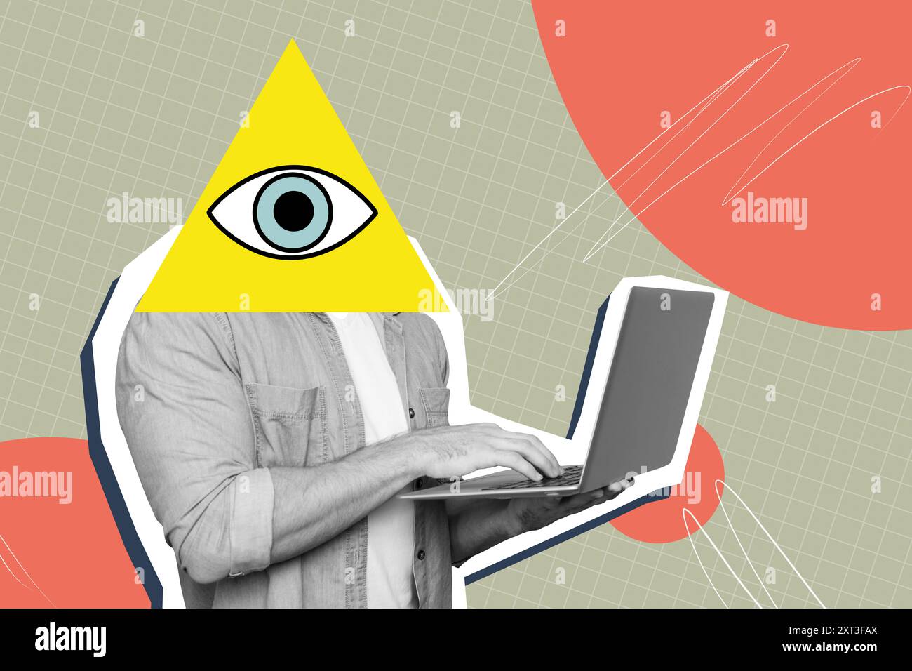 Composite photo collage of freelancer businessman instead head triangle ...