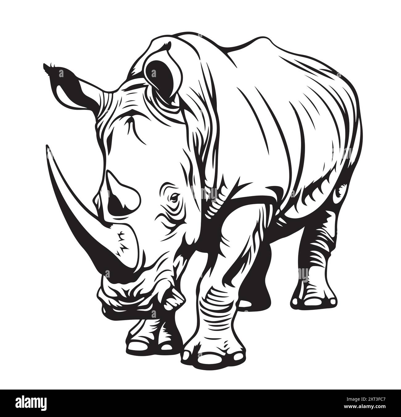 Hand drawn sketch style rhino isolated on white background. Vector ...