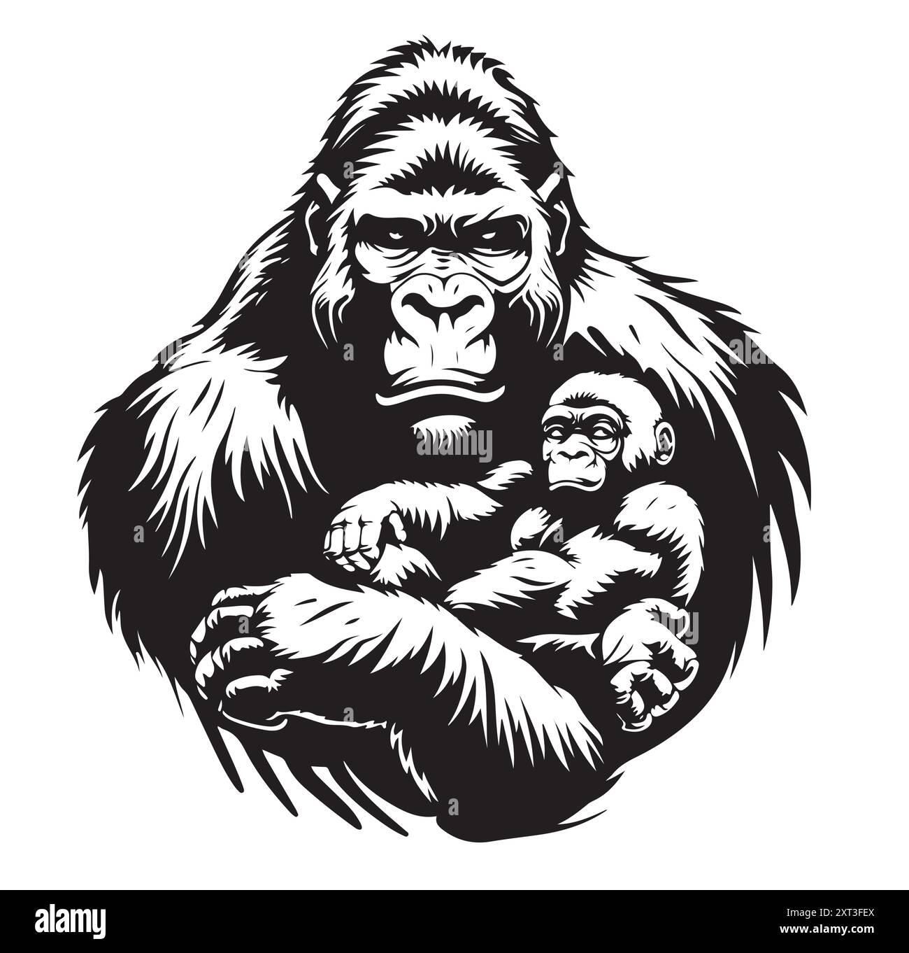 Gorilla and gorilla cub Illustration Hand Drawn Isolated Vector ...