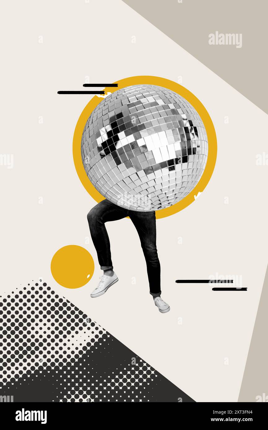 Vertical photo collage of headless man disco ball shiny occasion party ...