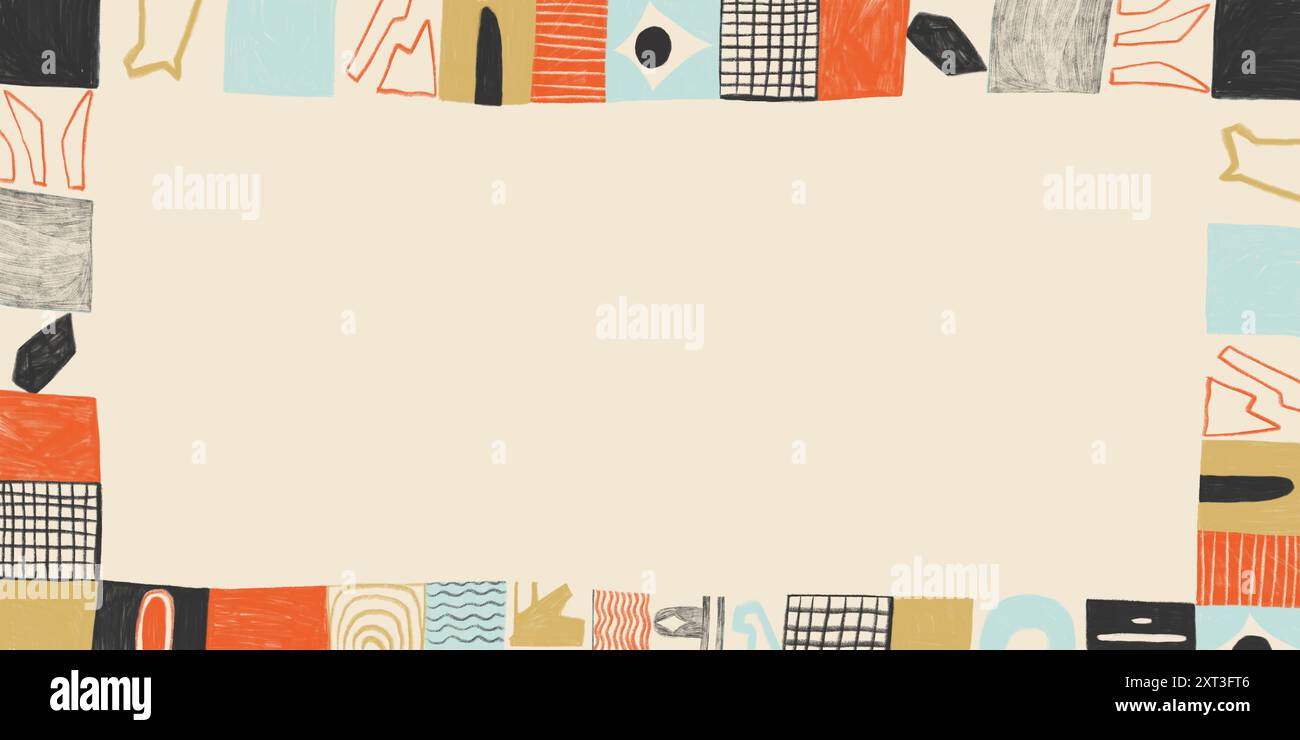 This vibrant illustration showcases a collage of abstract patches drawn ...