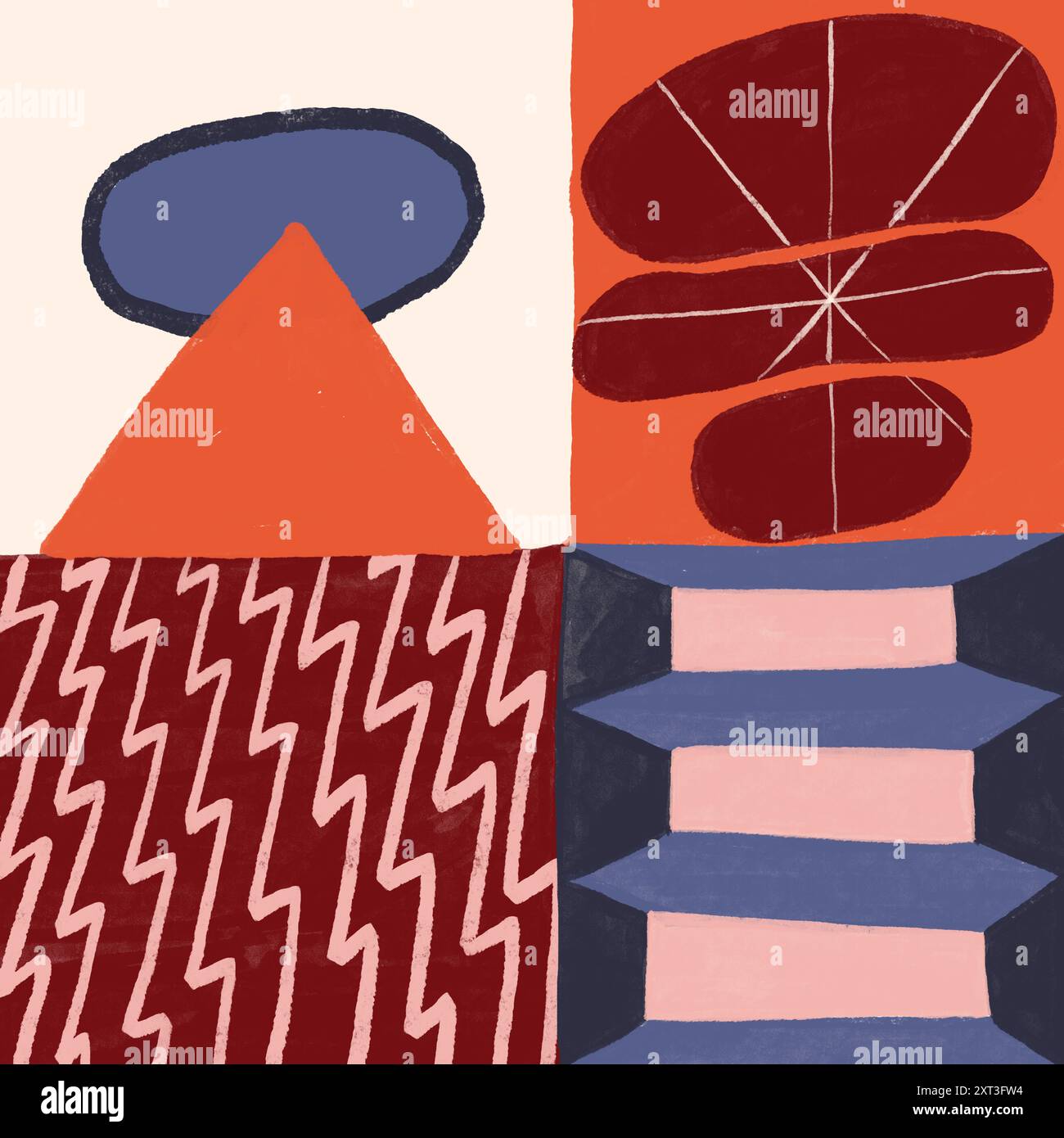 A vibrant and textured illustration featuring abstract geometric shapes ...