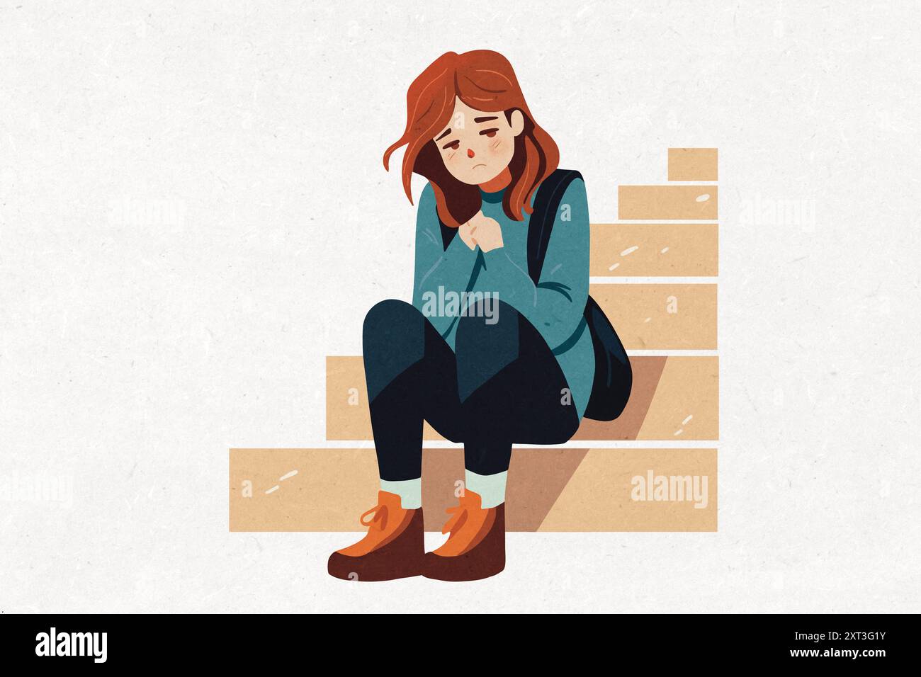 A heartfelt illustration of a young woman with flowing red hair and ...