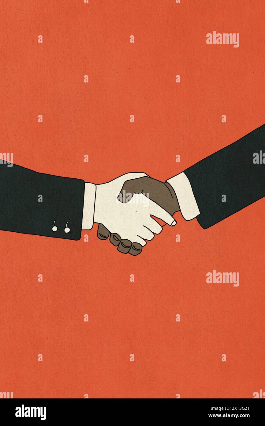 A minimalist illustration of two multiracial hands engaging in a ...