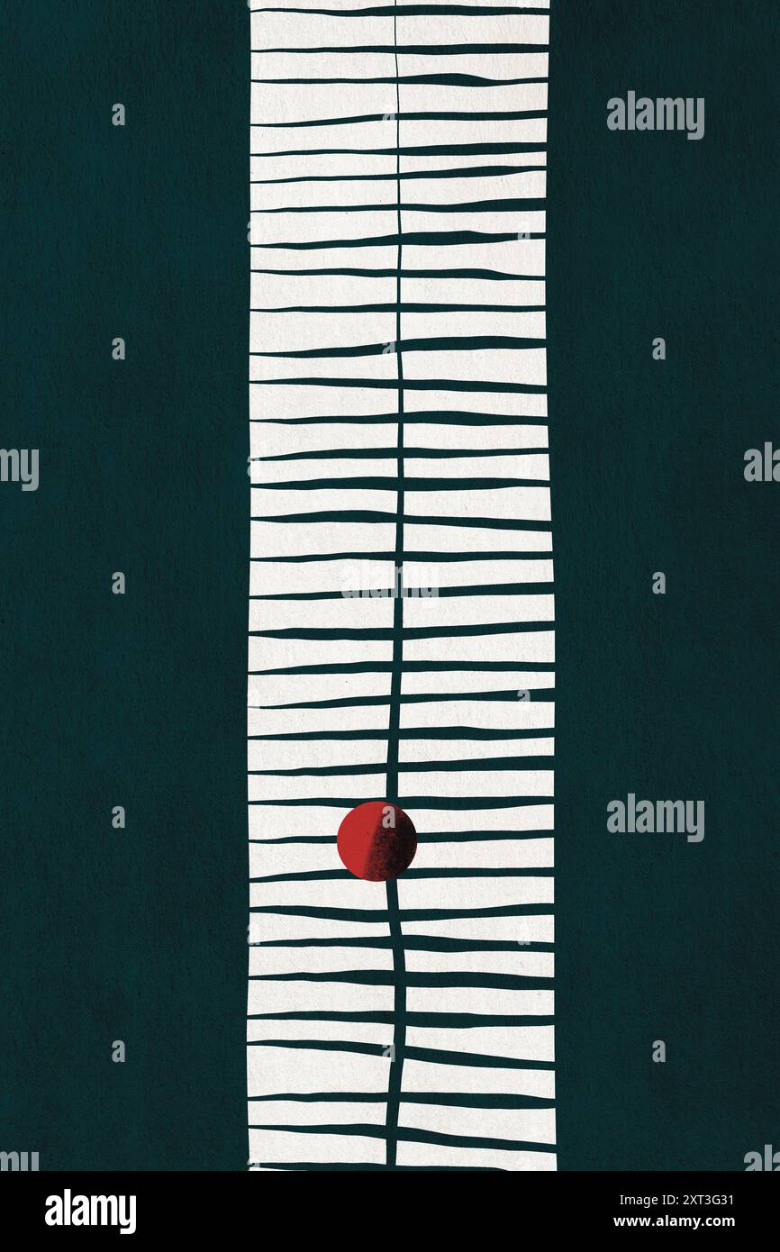 Abstract illustration featuring a red circle breaking through a pattern ...