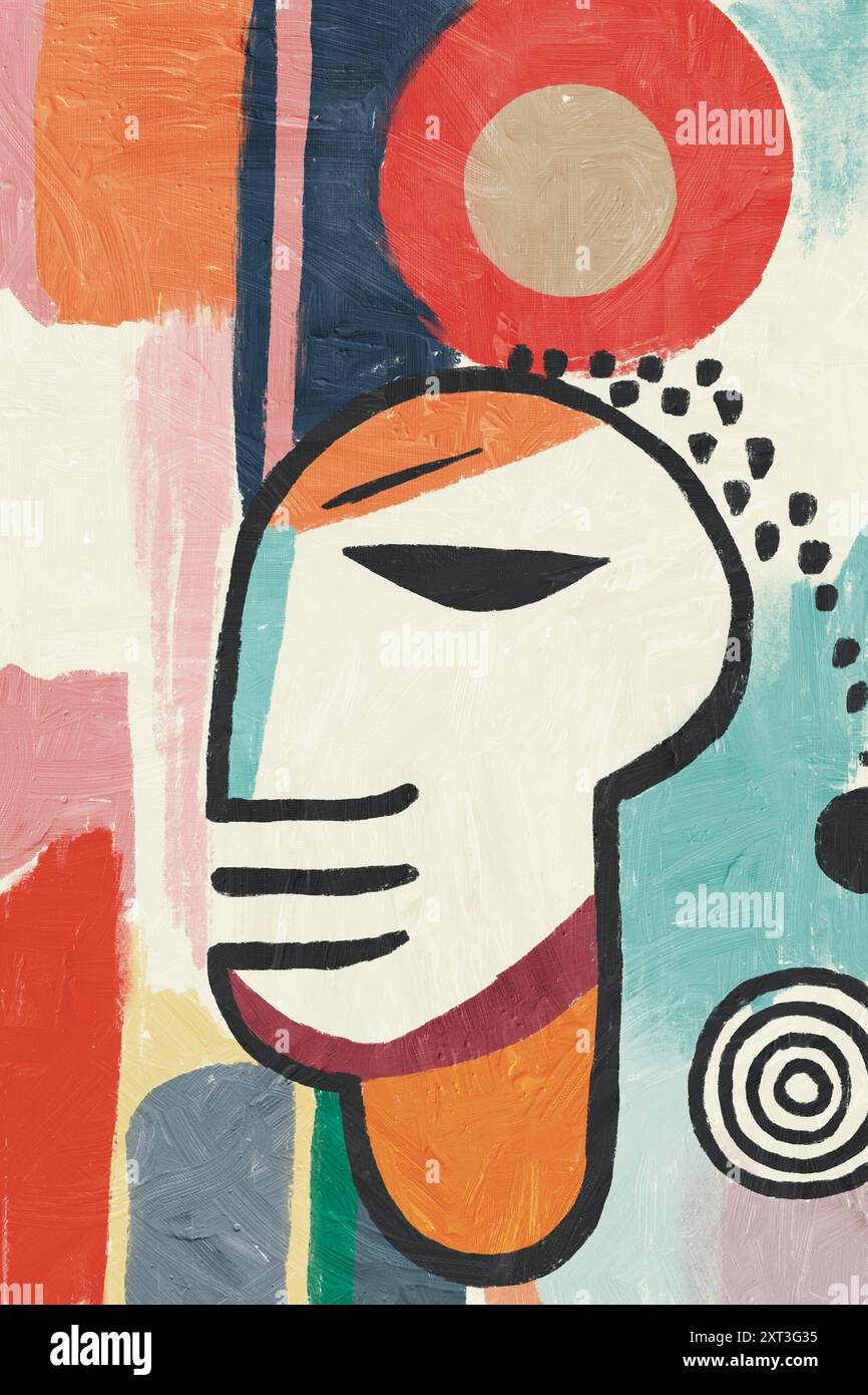 This contemporary illustration features an abstract depiction of a face ...