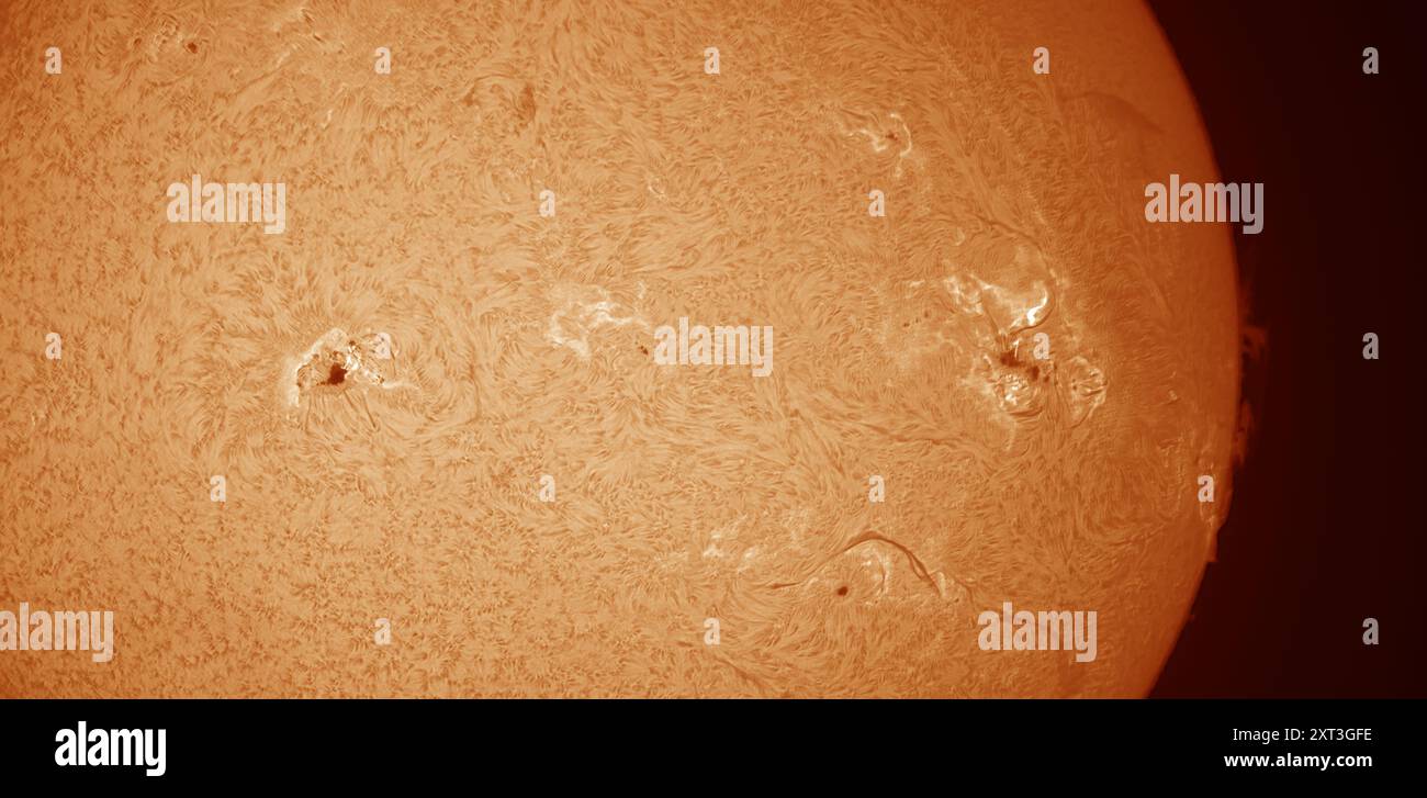 Sunspots on the solar surface on 13 August 2024. Image is captured with ...