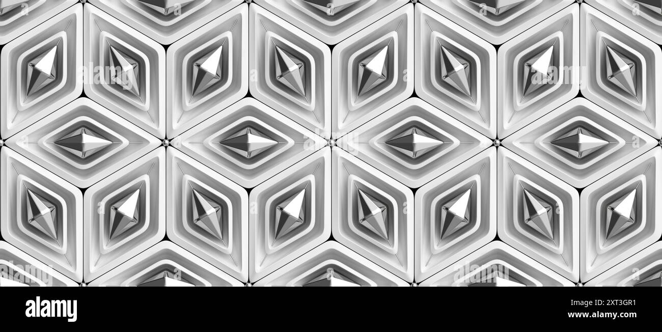 Seamless abstract 3D geometric pattern in monochrome, ideal for modern ...