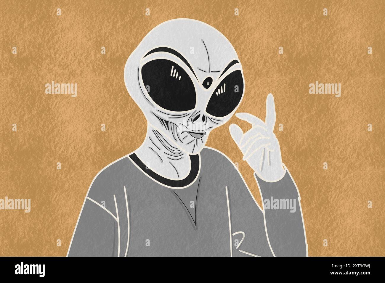 A humorous illustration of an alien creature with oversized eyes and a ...