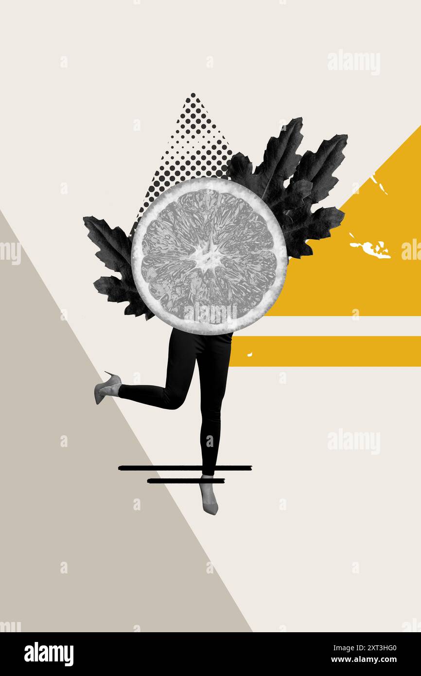 Vertical photo collage of anonym girl instead body orange fruit dance ...