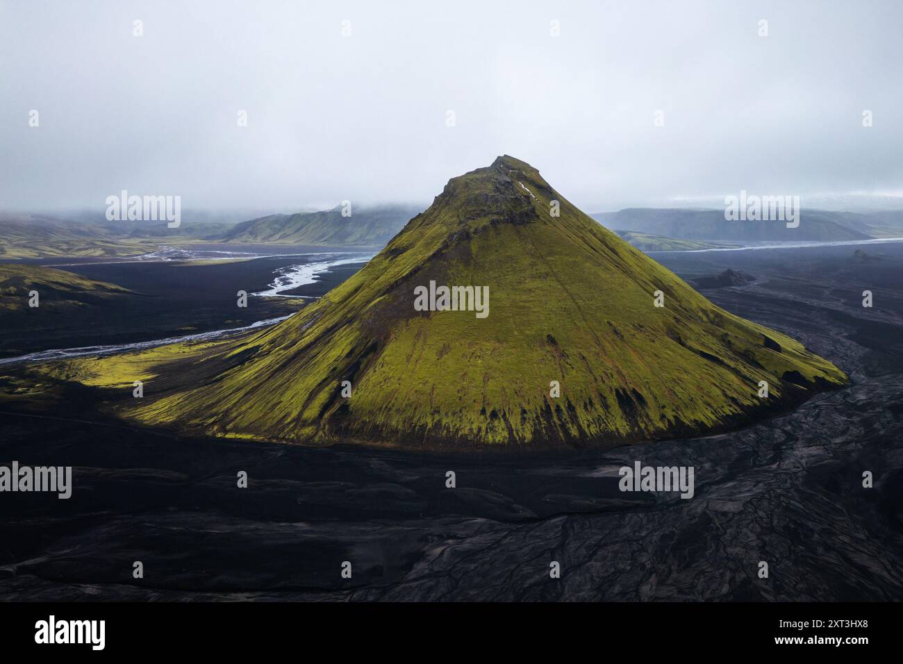 Aerial perspective of Maelifell Volcano in Iceland's Highlands ...