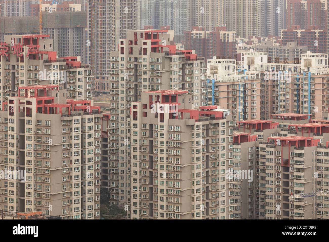 Aerial view of high-density residential housing in Shanghai, showcasing a tightly packed ...