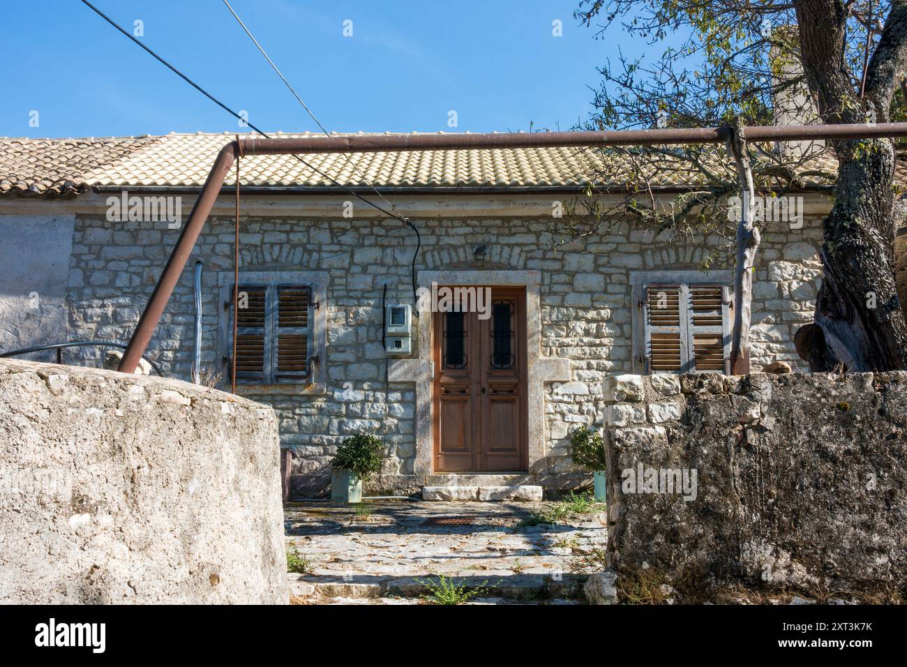 Architecture in Vitsentsiatika village in Othonoi island, Greece Stock ...