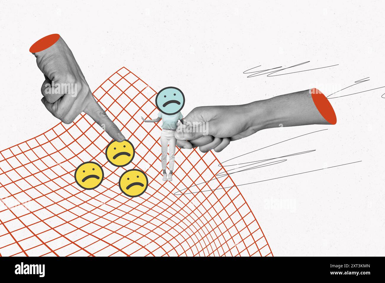 Creative collage picture headless woman emoticon 3d hands body ...