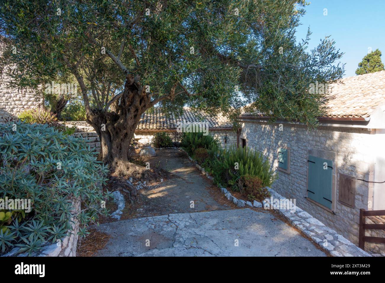 Architecture in Vitsentsiatika village in Othonoi island, Greece Stock ...