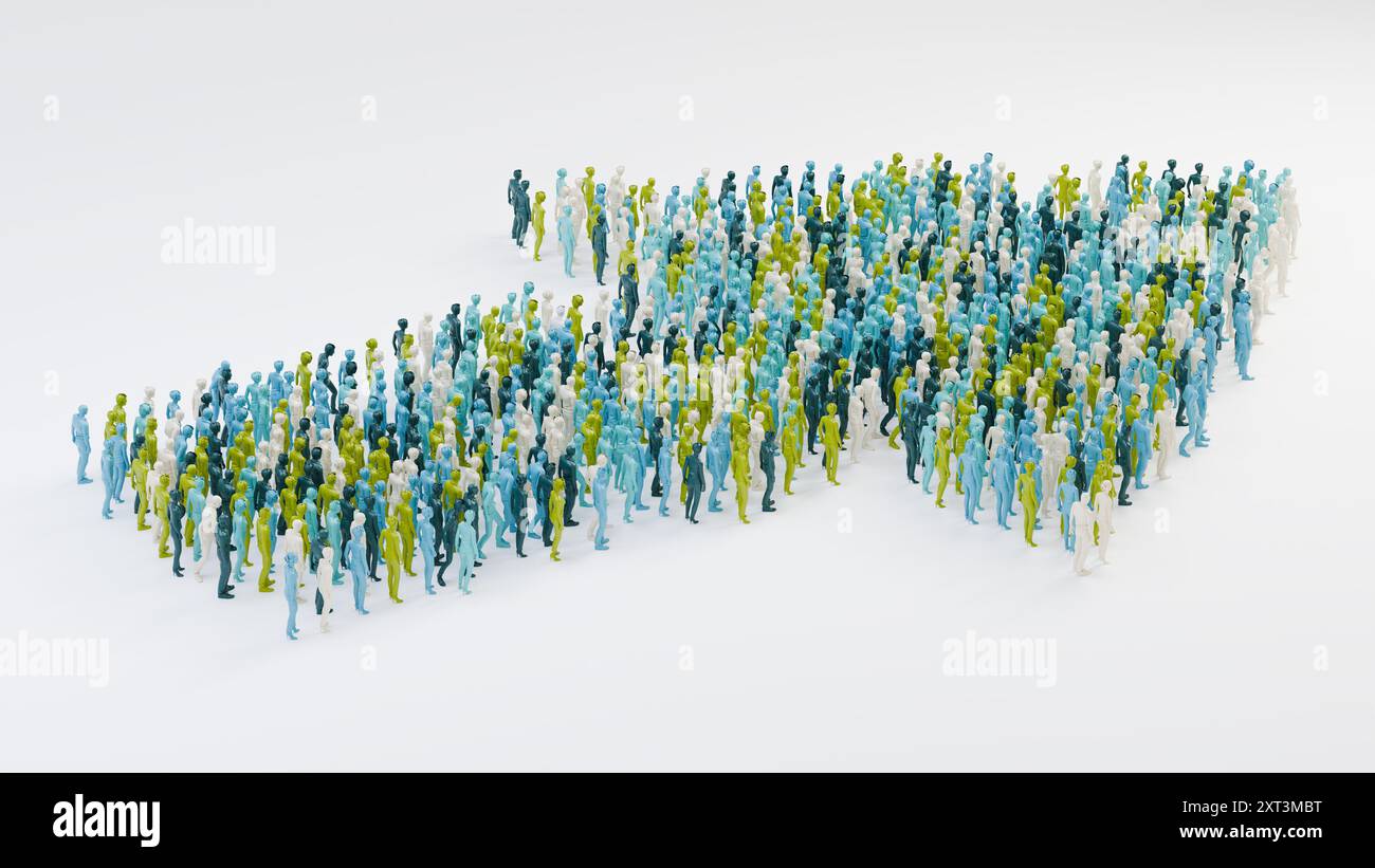 Teamwork concept, giving direction. Differently colored people ...