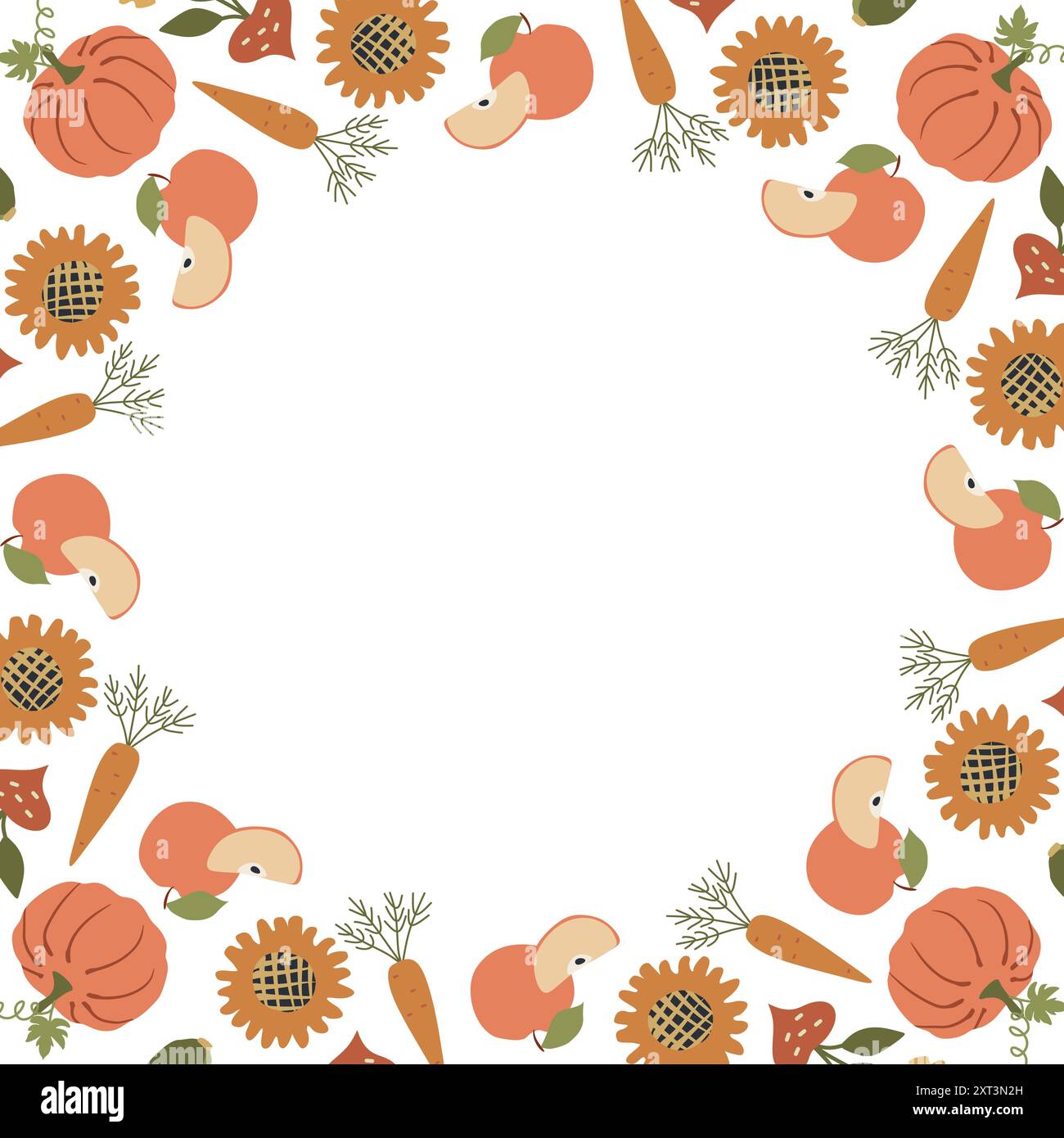 Healthy Autumn vegetables frame, organic vegetarian card design. Cute ...