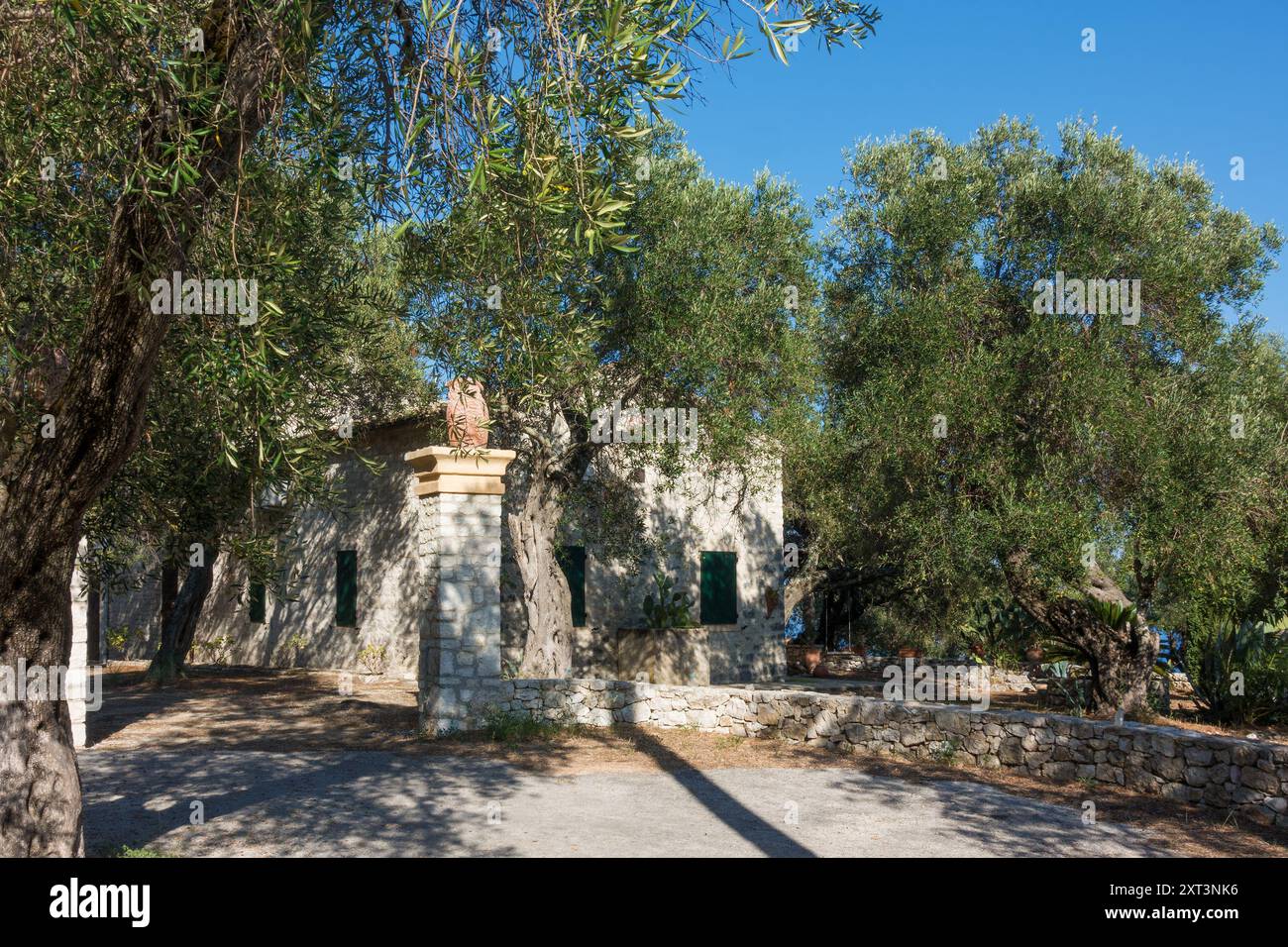 Architecture in Vitsentsiatika village in Othonoi island, Greece Stock ...