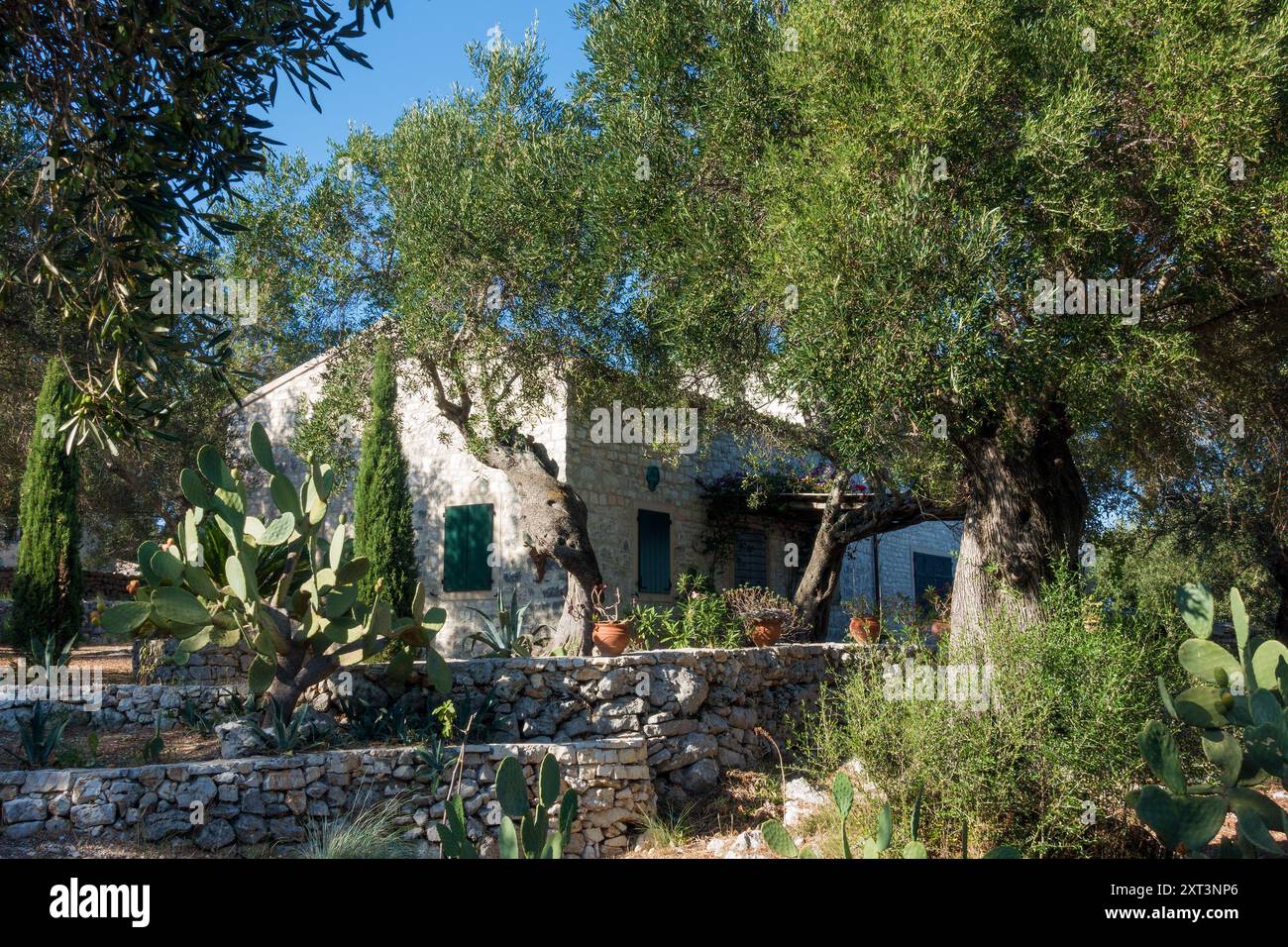 Architecture in Vitsentsiatika village in Othonoi island, Greece Stock ...