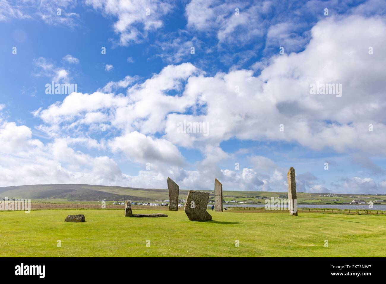 Stones of Stenness, Neolithic henge monument, Orkney, UK on a sunny ...