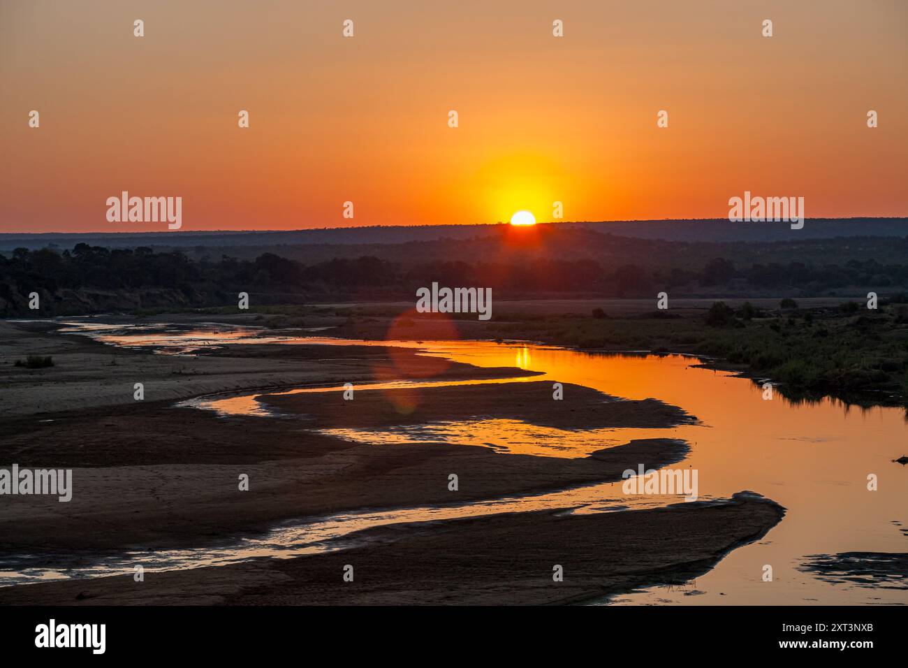 South Africa, Kruger National Park, Letaba River at dusk Stock Photo ...