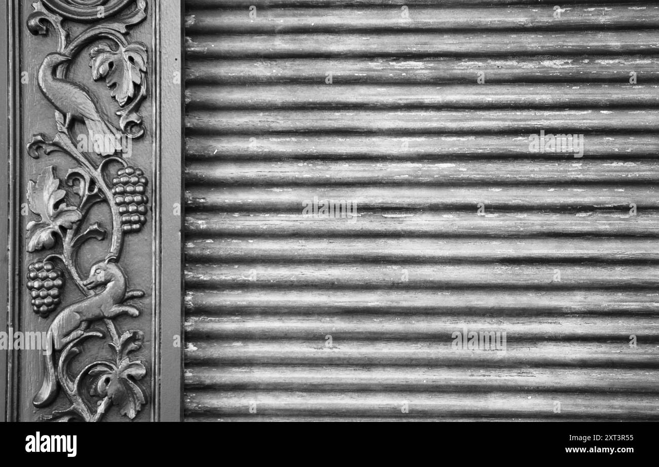 Architectural detail. Fragment of metal gate with decorative frame ...