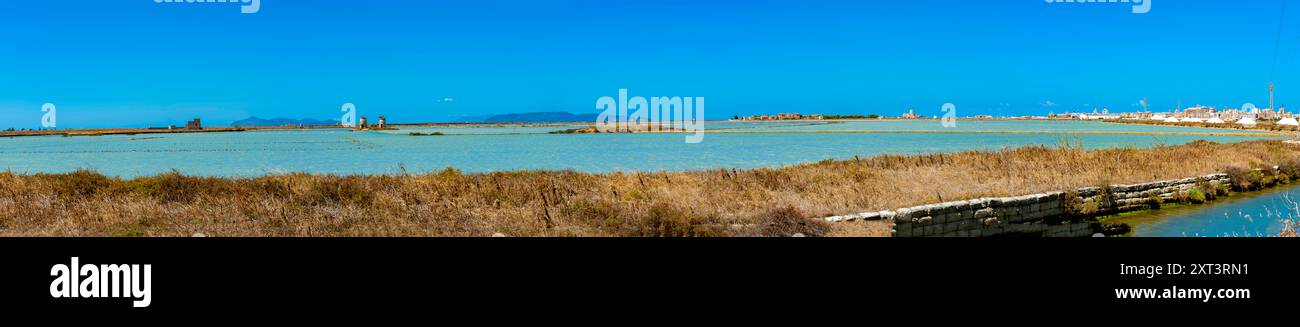 The famous saline of Trapani, Sicily. Kite, architecture. Panorama ...