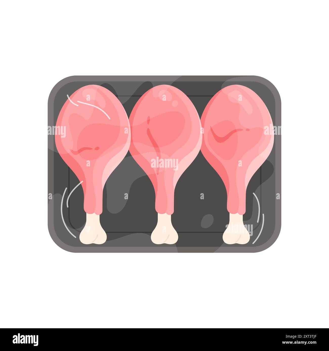 Plastic tray with chicken drumsticks, top view of black container ...
