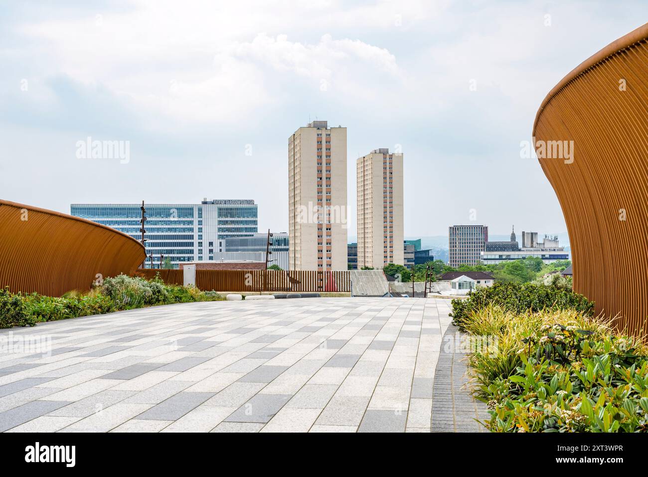 View towards Glasgow from Sighthill pedestrian bridge, Scotland, UK ...