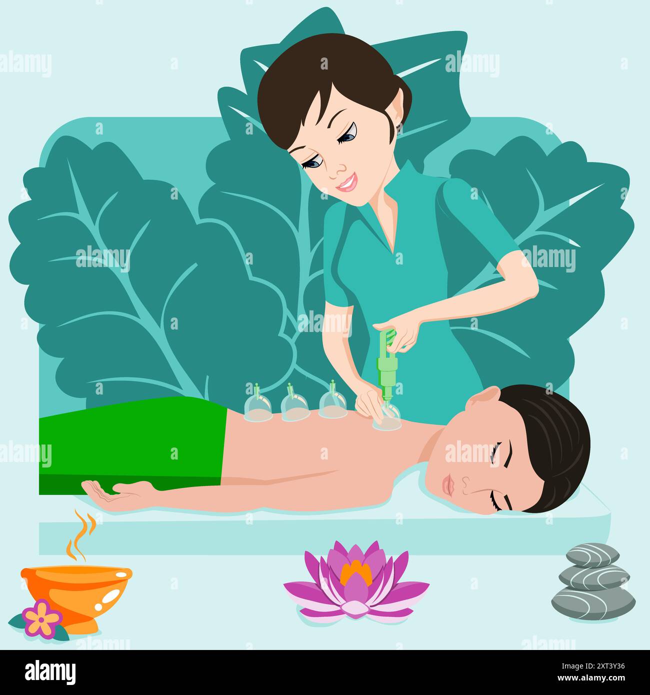 Cup massage. Treatments by professional therapist in spa. Vacuum ...